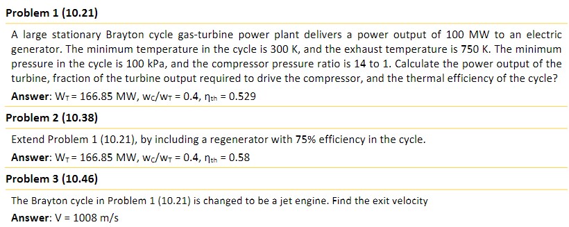 Solved A large stationary Brayton cycle gas-turbine power | Chegg.com