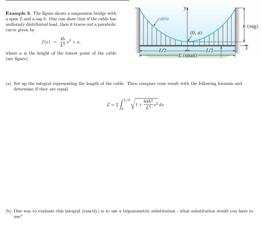 Solved Example 3. ﻿The figure shows a suspension bridge with | Chegg.com