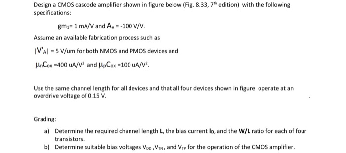 Solved Design a CMOS cascode amplifier shown in figure below | Chegg.com
