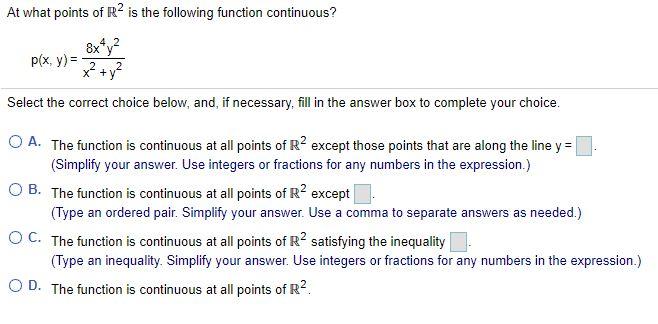 Solved At what points of R2 is the following function | Chegg.com