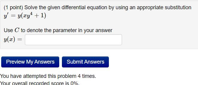Solved (1 point) Solve the given differential equation by | Chegg.com