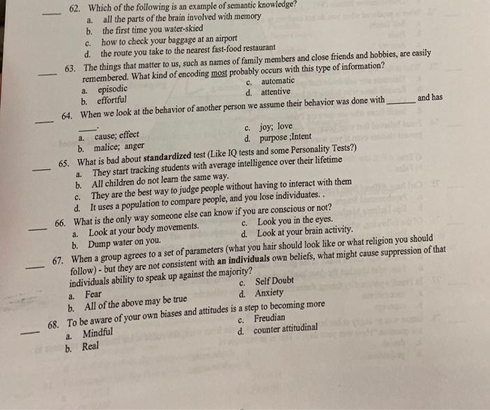 Solved 62. Which of the following is an example of semantic | Chegg.com