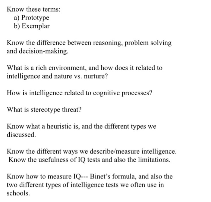 Solved Know these terms: a) Prototype b) Exemplar Know the | Chegg.com