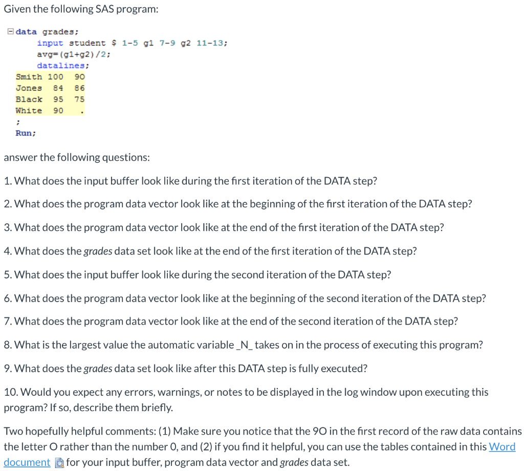 Given the following SAS program: data grades input | Chegg.com
