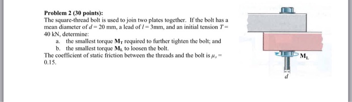 Solved The square-thread bolt is used to join two plates | Chegg.com