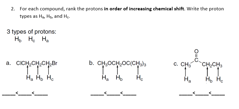 Solved 2. For each compound, rank the protons in order of | Chegg.com
