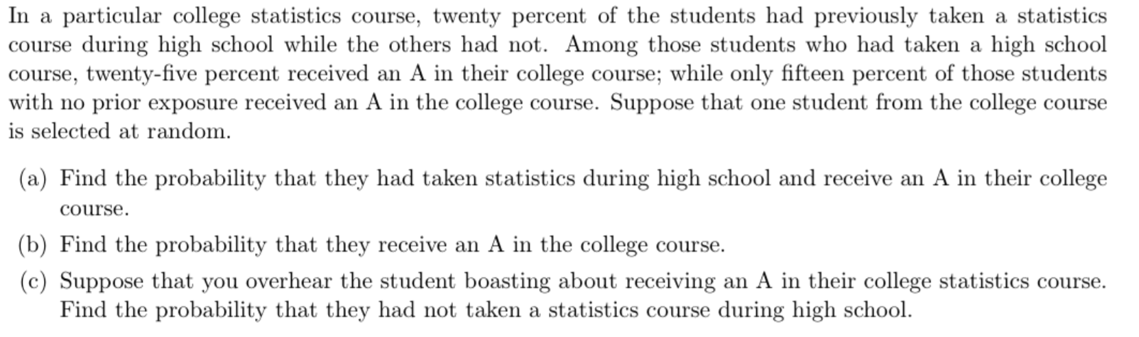 Solved In a particular college statistics course, twenty | Chegg.com