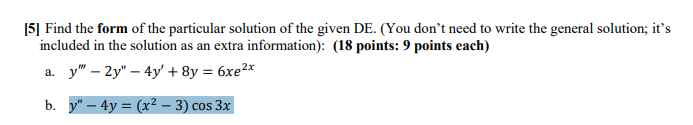 Solved [5] Find the form of the particular solution of the | Chegg.com