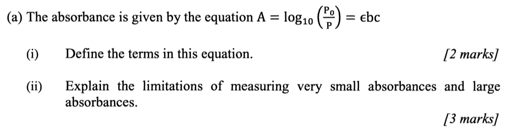 Solved (a) The absorbance is given by the equation A = log10 | Chegg.com