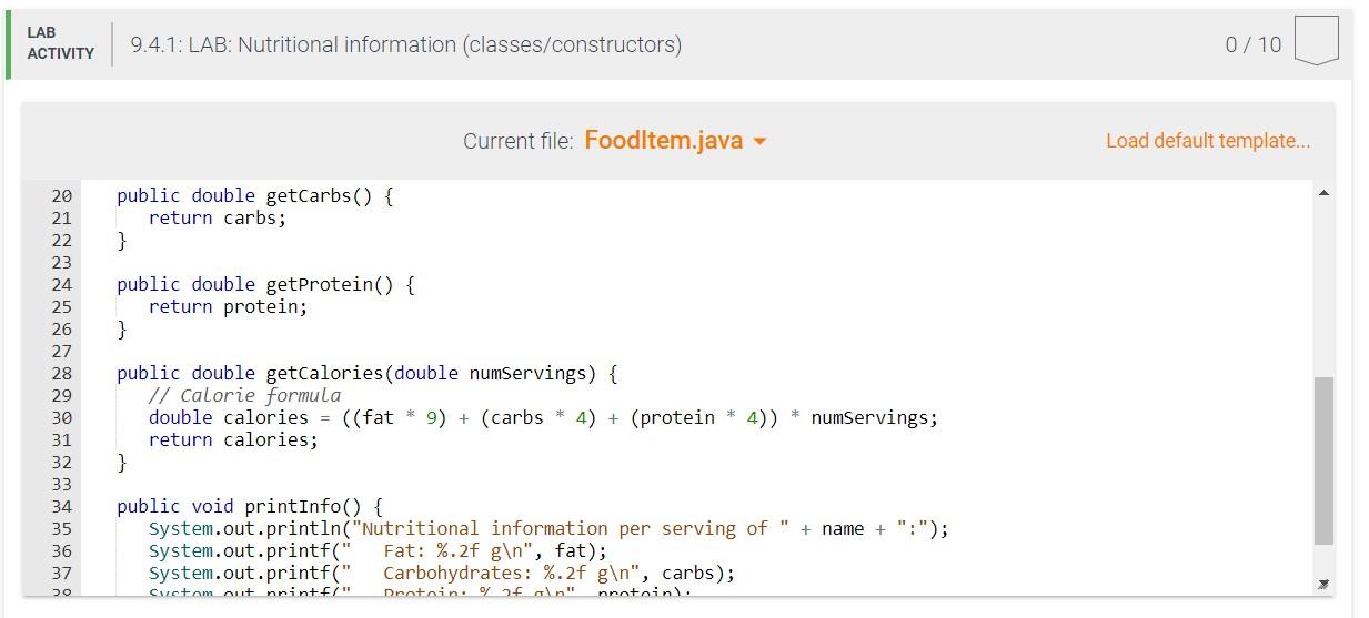 Solved Given main(), complete the FoodItem class (in file | Chegg.com
