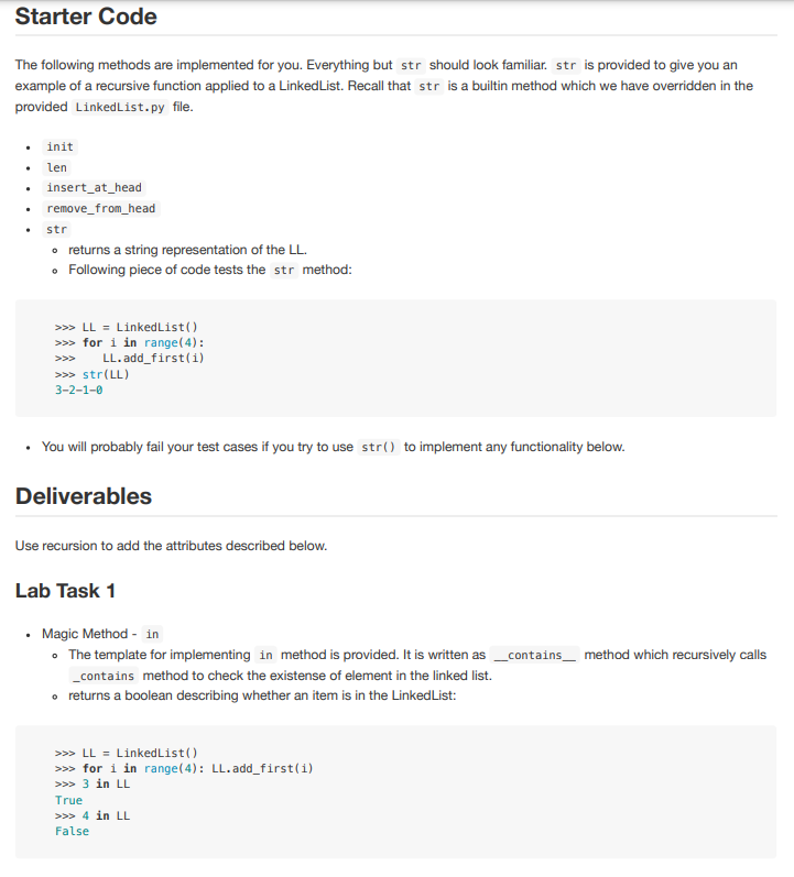 Solved The following methods are implemented for you. | Chegg.com