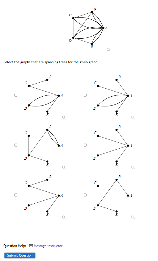 Solved Select the graphs that are spanning trees for the | Chegg.com