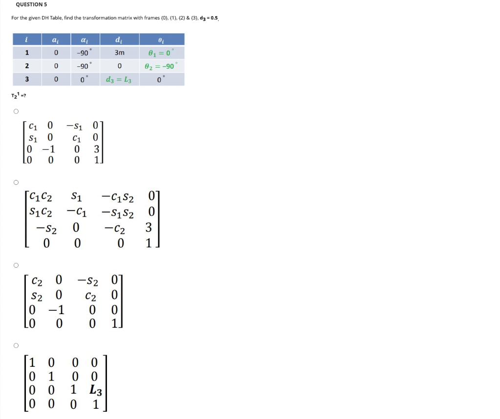 Solved For The Given Dh Table Find The Transformation