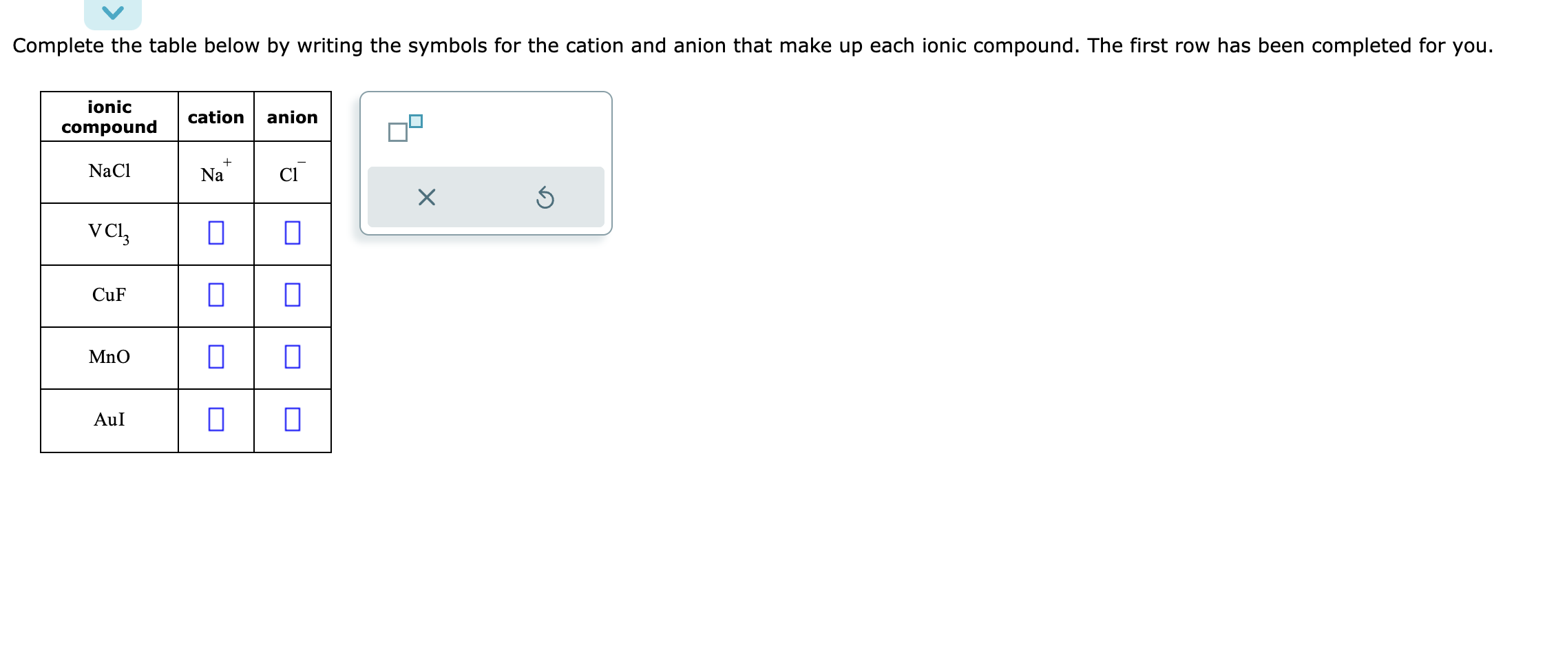 Solved \begin{tabular}{|c|c|c|} \hline ionic compound & | Chegg.com