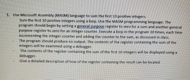 Solved 1. Use Microsoft Assembly (MASM) language to sum the | Chegg.com