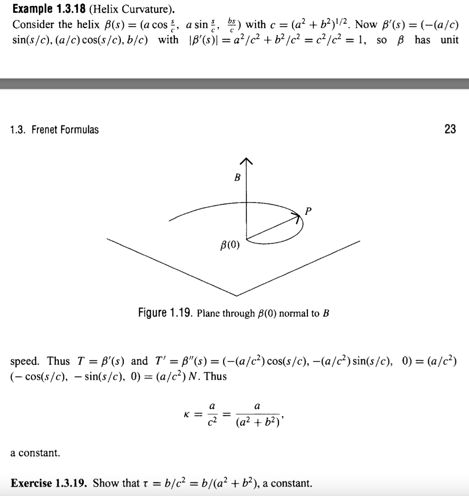 Solved Example 1.3.18 (Helix Curvature). Consider the helix | Chegg.com