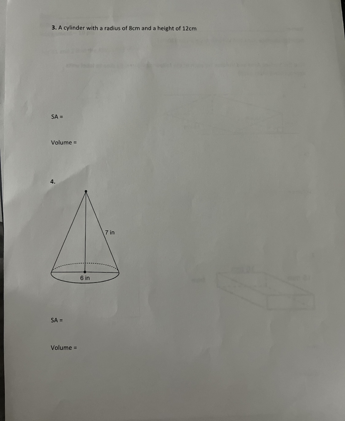 Solved 3. A cylinder with a radius of 8 cm and a height of | Chegg.com