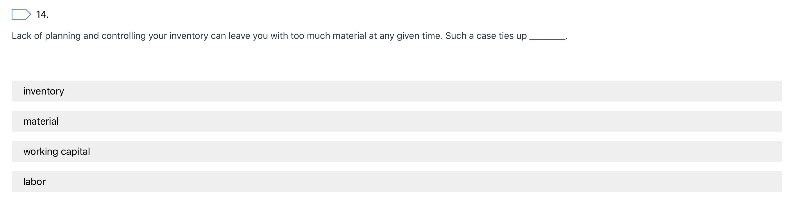 Solved 14. Lack of planning and controlling your inventory | Chegg.com
