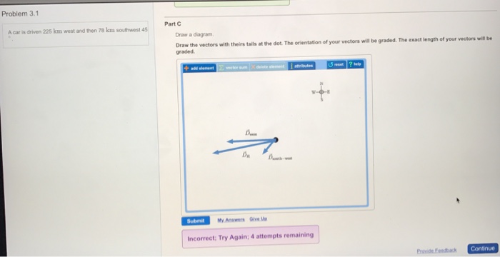 Solved A car is driven 225 km west and then 78 km southwest | Chegg.com