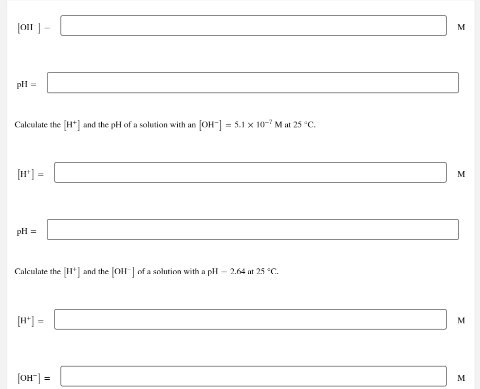 Solved Calculate the [OH−][OH−] and the pHpH of a solution | Chegg.com
