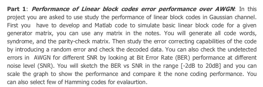 Solved Part 1: Performance of Linear block codes error | Chegg.com