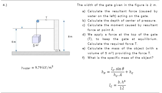 Solved 4.) The width of the gate given in the figure is 2 m. | Chegg.com