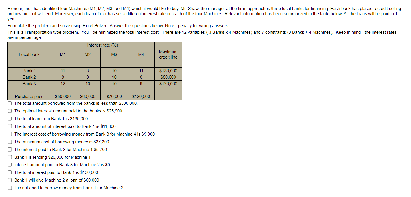 Solved year. Formulate the problem and solve using Excel | Chegg.com