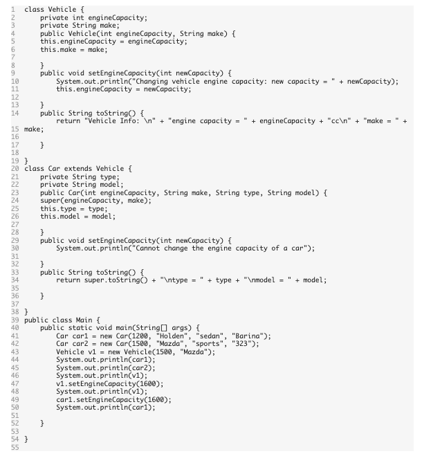 Solved class Vehicle \{ private int engineCapacity; private | Chegg.com