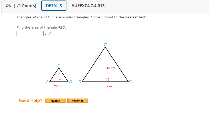 Solved 24. [-/1 Points] DETAILS AUFEXC4 7.4.013. Triangles | Chegg.com