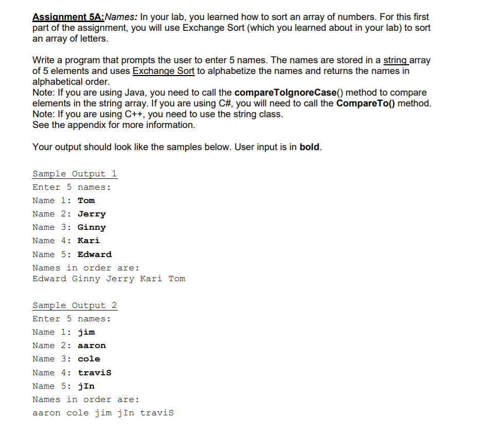 Solved Assignment 5A:Names: In your lab, you learned how to | Chegg.com