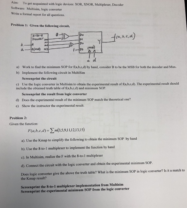 Solved Aim: To get acquainted with logic devices: XOR, XNOR, | Chegg.com