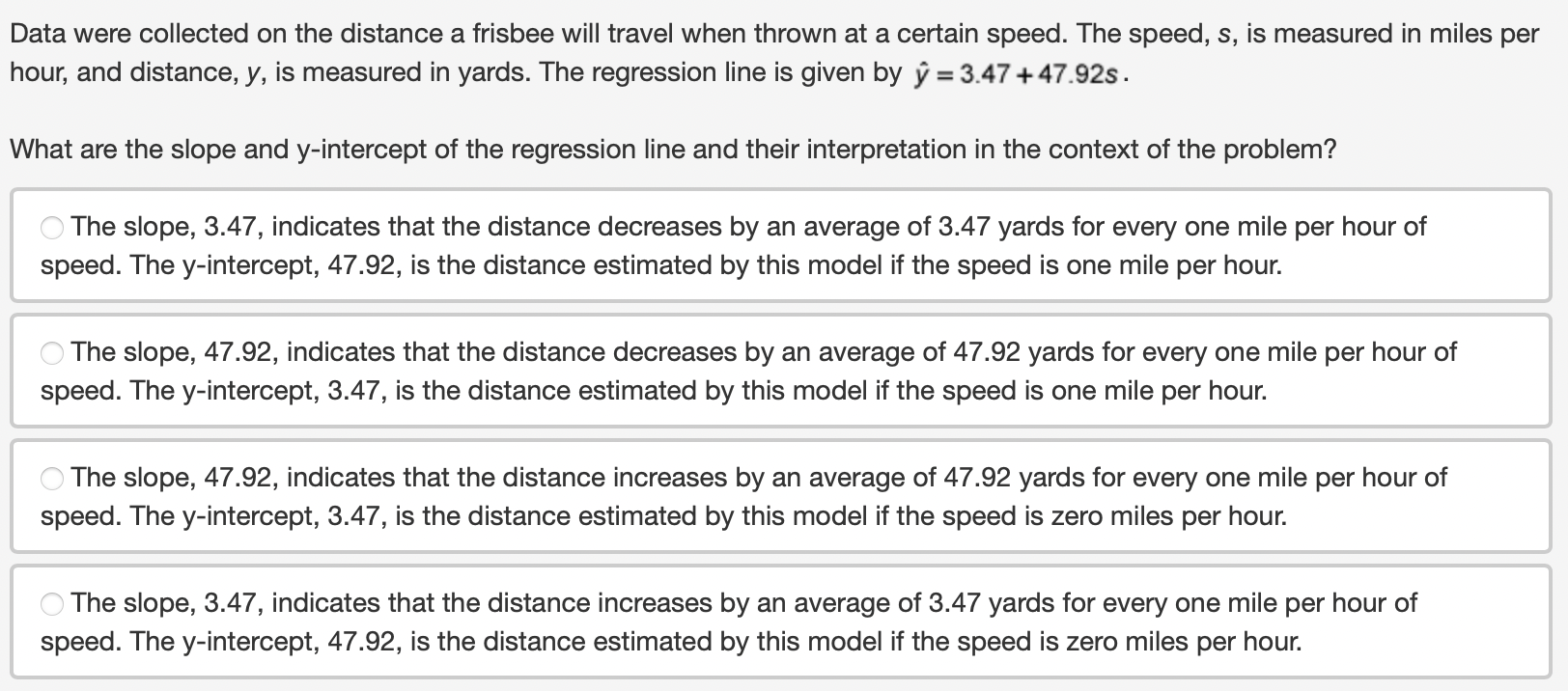 Solved Data were collected on the distance a frisbee will | Chegg.com