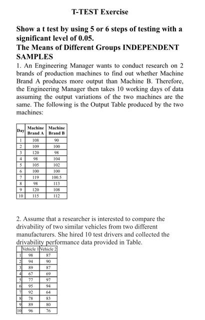 Solved T-TEST Exercise Show a t test by using 5 or 6 steps | Chegg.com