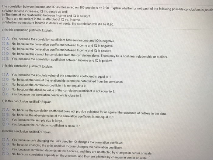 Solved The correlation between Income and IQ as measured on | Chegg.com