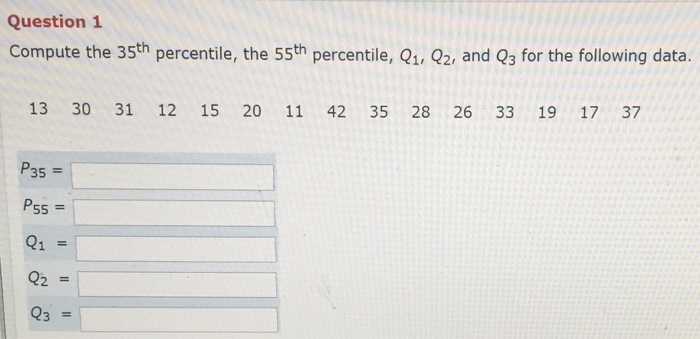 Solved Question 1 Compute the 35th percentile, the 55th | Chegg.com
