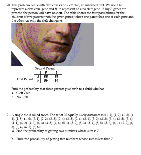 Solved 20. This problem deals with cleft chin vs no cleft | Chegg.com