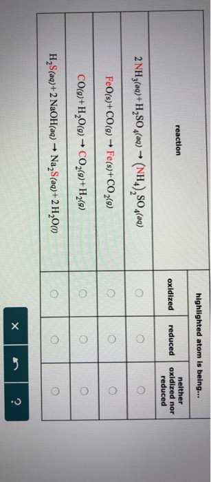 Solved highlighted atom is being.. reaction oxidized reduced | Chegg.com