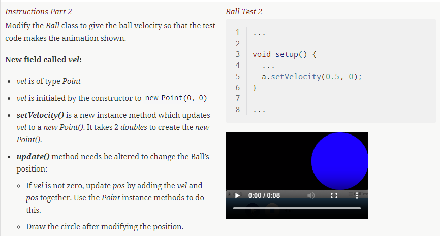 Solved Instructions Part 2 Ball Test 2 Modify the Ball class | Chegg.com