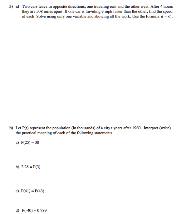 Solved 3) a) Two cars leave in opposite directions, one | Chegg.com