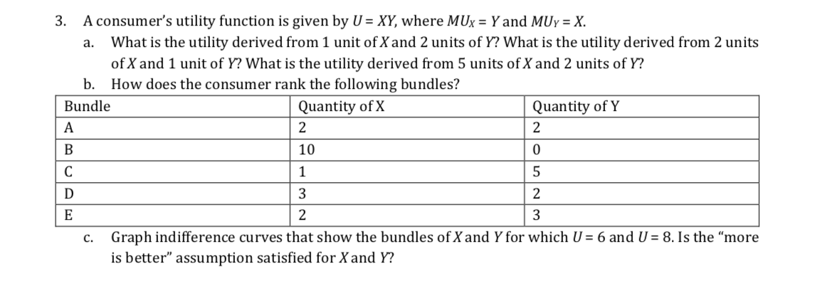 Solved 3. A consumer's utility function is given by U= XY, | Chegg.com