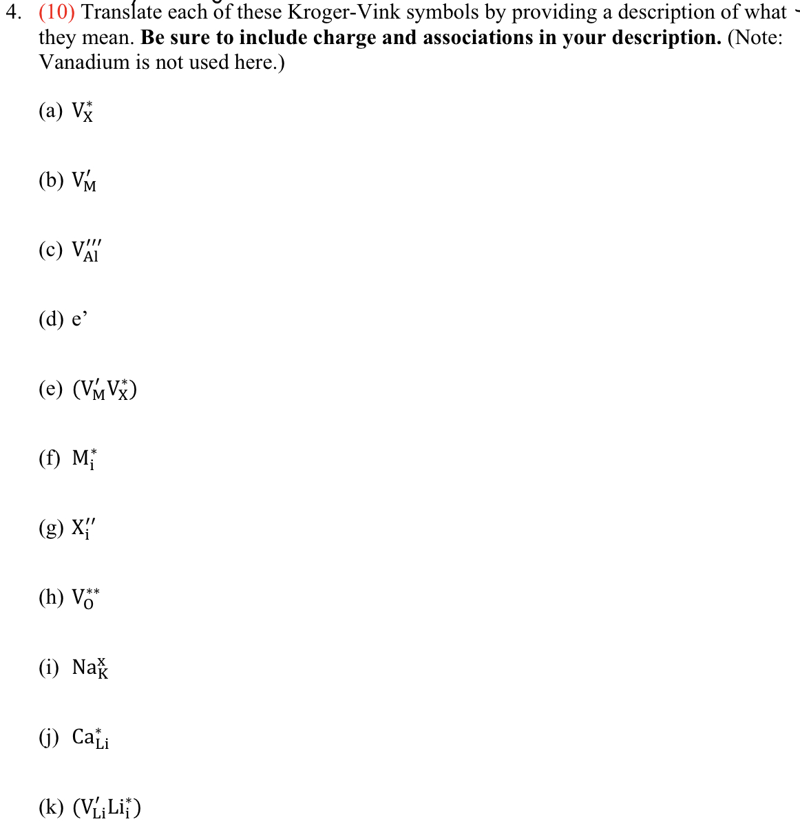 Solved 4. (10) Translate each of these Kroger-Vink symbols | Chegg.com
