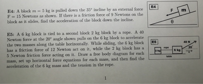 Solved A block m = 5 kg is pulled down the 35 degree incline | Chegg.com