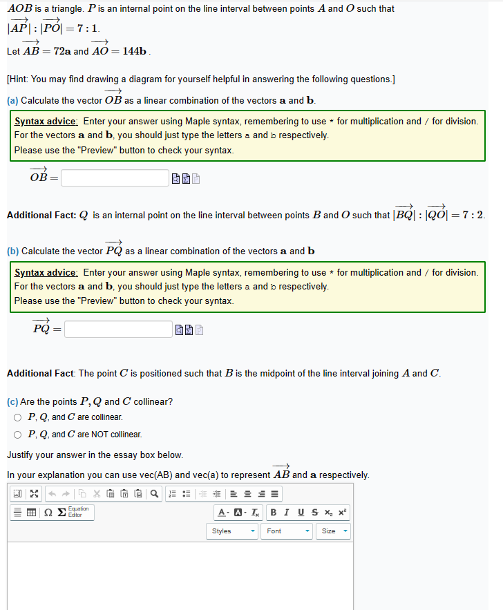 Solved AOB is a triangle. P is an internal point on the line | Chegg.com