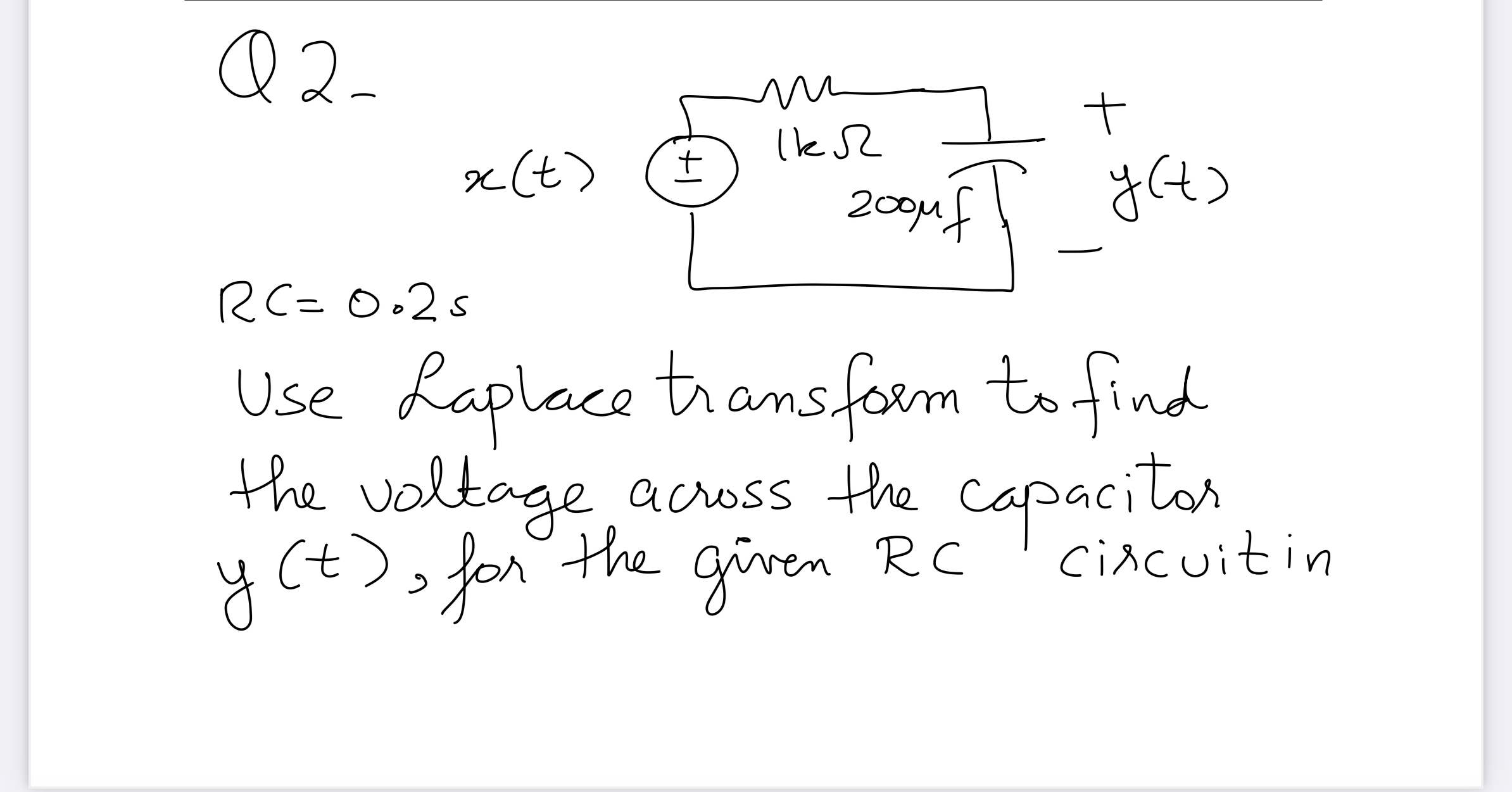 Solved RC=0.2− Use Laplace transform to find the voltage | Chegg.com