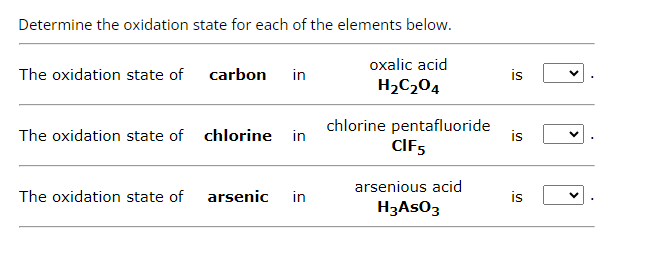 Determine the oxidation state for each of the | Chegg.com