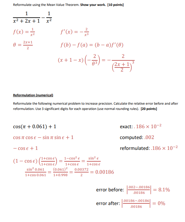 Solved Reformulate using the Mean Value Theorem. Show your | Chegg.com