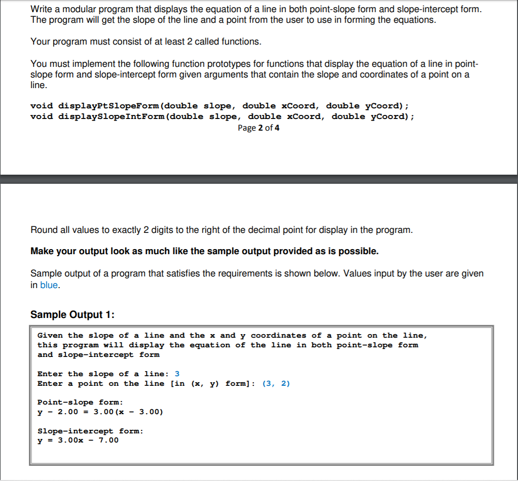 Solved Write a modular program that displays the equation of | Chegg.com