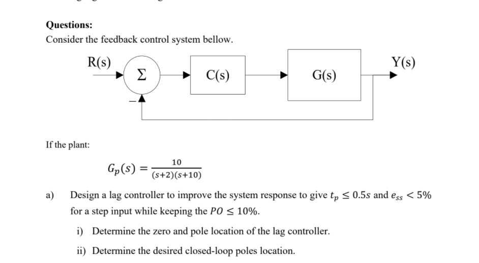 Solved Questions: Consider the feedback control system | Chegg.com