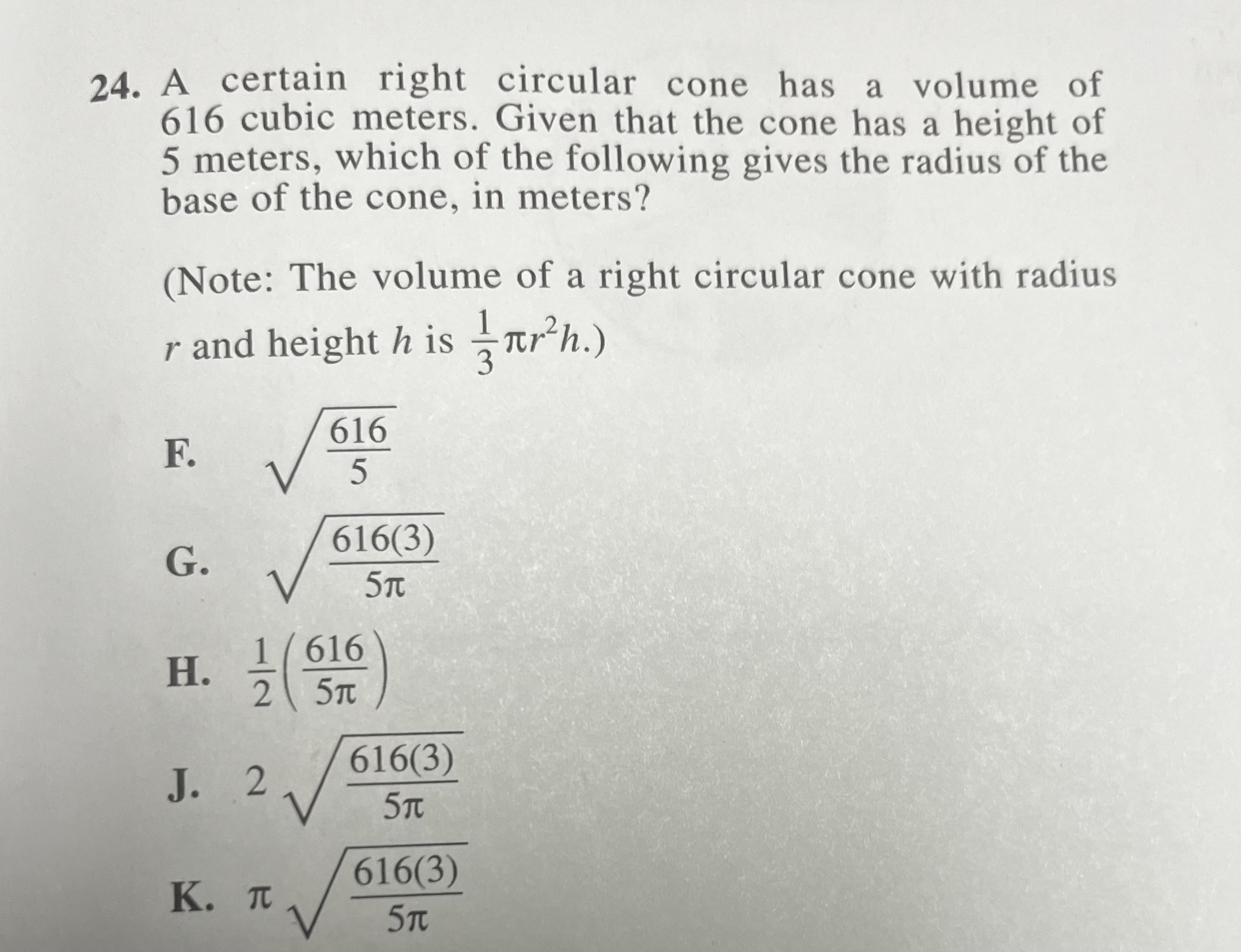 Solved A certain right circular cone has a volume of616 | Chegg.com