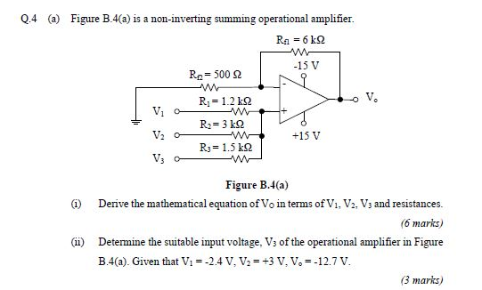 Solved Q.4 (a) Figure B.4(a) is a non-inverting summing | Chegg.com